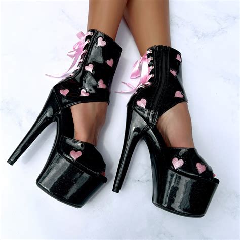 Cupids Chokehold Black Ribbon Corset Boot 7inch Limited Ed