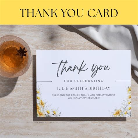 Elegant Birthday Thank You Card Floral Thanks Appreciation Card