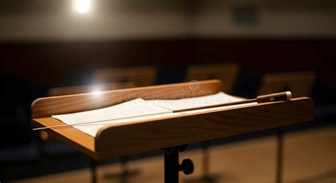 Conductor S Podium With Sheet Music And Baton Ready For A Performance