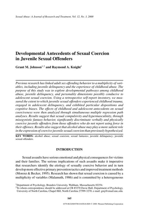 Pdf Developmental Antecedents Of Sexual Coercion In Juvenile Sex