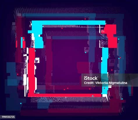 글리치 빈 사각형 프레임 부동 픽셀네온 색상의 왜곡된 직사각형 모양입니다 광고 Tv 웹 및 인쇄를위한 벡터 배너 템플릿 가리기에 대한 스톡 벡터 아트 및 기타 이미지