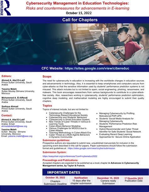 Pdf Call For Chapters Edited Book Cybersecurity Management In Education Technologies Risks