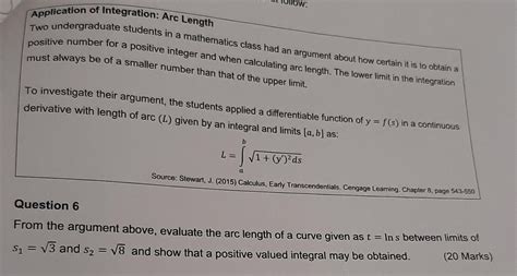 Solved Application Of Integration Arc Length Two