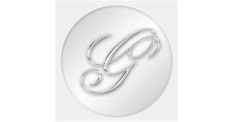 Letter G Script Initial Faux Silver Monogram Favor Classic Round
