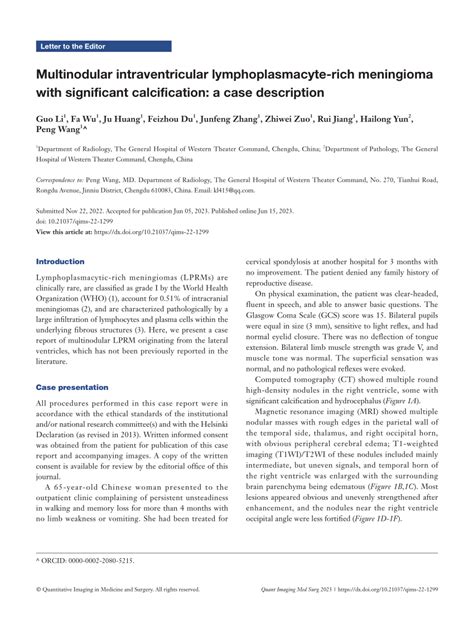 Pdf Multinodular Intraventricular Lymphoplasmacyte Rich Meningioma With Significant