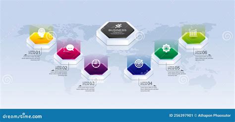 Realistic Hexagon Diagram Infographics Template Design Cartoon Vector