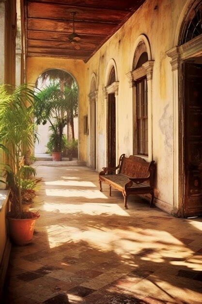 Premium Ai Image A Colonial Architecture Basked In The Morning Light With Ornate Wooden Window