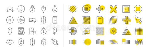 Scroll Down Line Icons Scrolling Mouse Landing Page Swipe Signs Design Elements Vector Stock