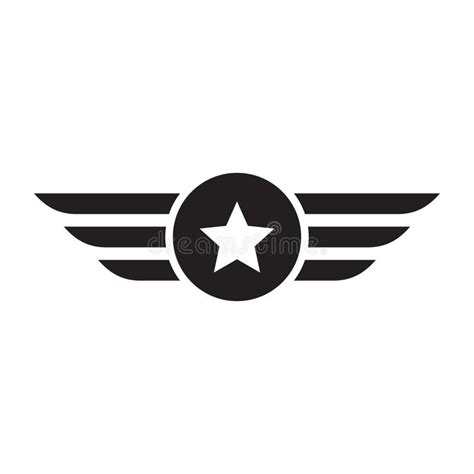 Star With Wings Logo Military And Army Winged Badge Golden Aviation