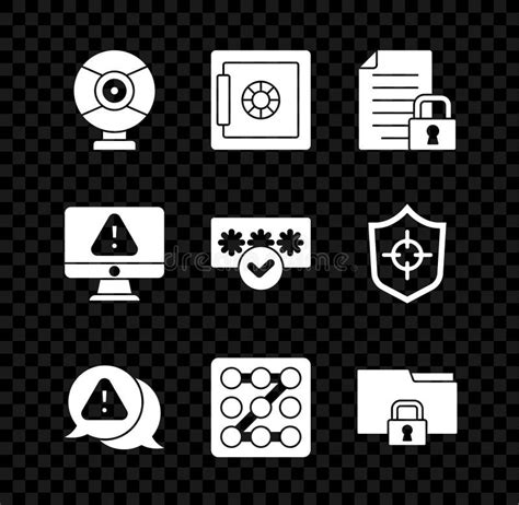 Set Security Camera Safe Document And Lock Exclamation Mark In