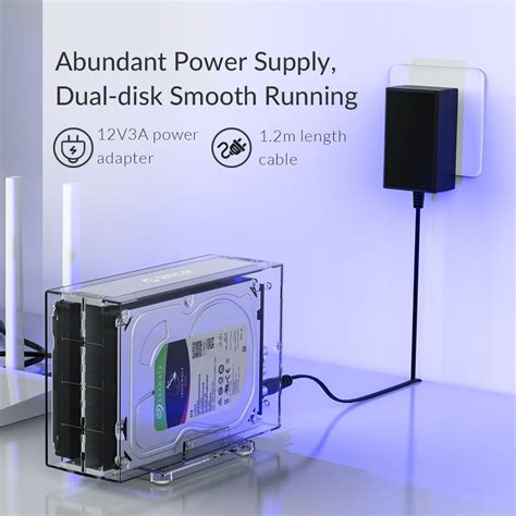 ORICO Dual Bay 3 5 USB C HDD Case SATA To Type C โปรงใส HDD Dock Station UASP 6Gbps เพม12V