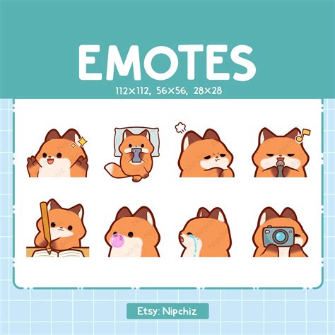 Chibi Fox Emotes For Streamer 8 Kawaii Cute Fox Emoji Pack For Streaming Etsy
