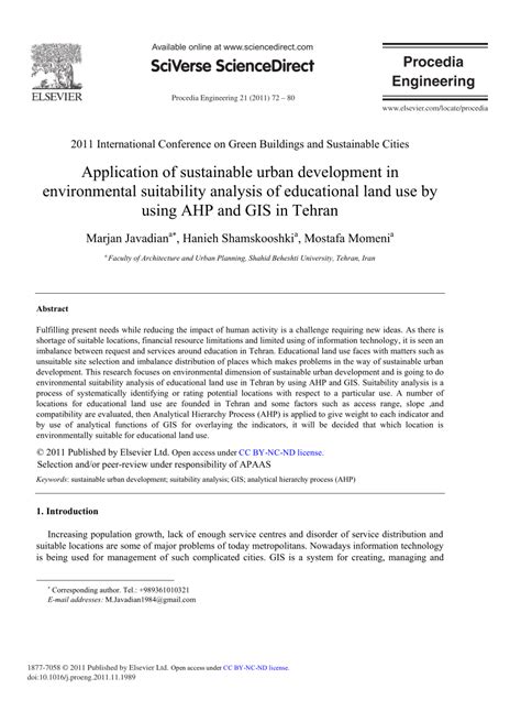 Pdf Application Of Sustainable Urban Development In Environmental Suitability Analysis Of