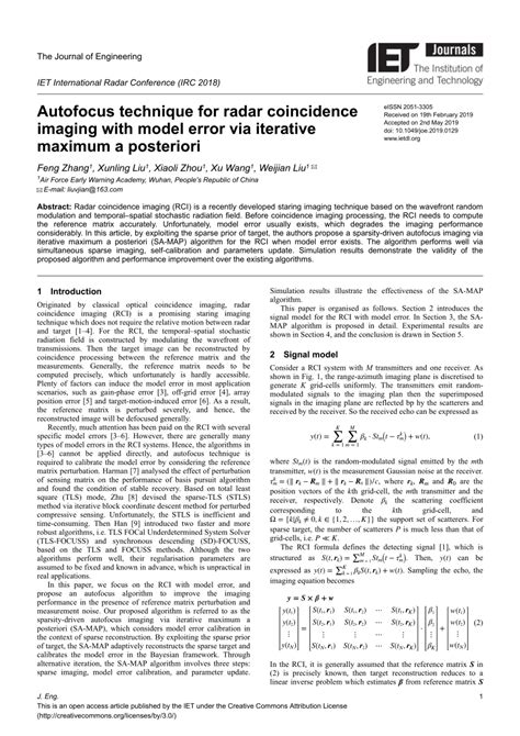 PDF Autofocus Technique For Radar Coincidence Imaging With Model Error Via Iterative Maximum A