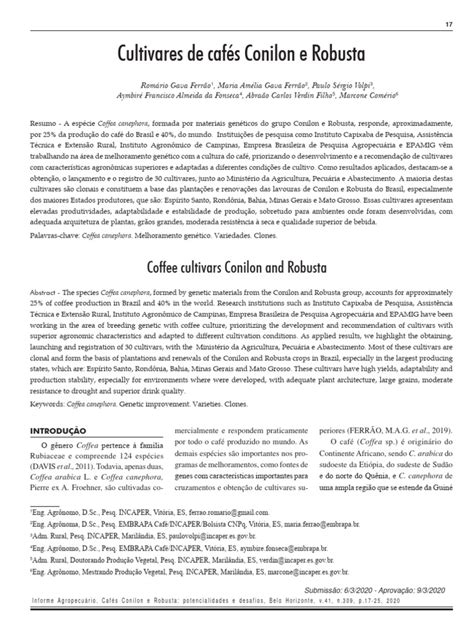 Cultivares De Café Conilon E Robusta Pdf Agricultura Café