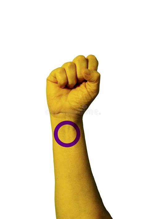 Flag Of Intersex Pride Painted On Human Fist Strength Power Concept