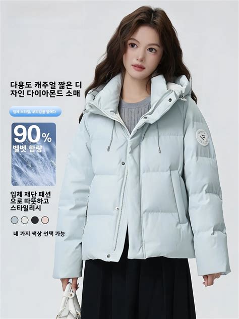 덕덕 브랜드 숏 푸퍼 재킷 여성용 두꺼운 따뜻한 오리털 코트 후드형 스타일리쉬 통근 스타일 한국 버전 스트레이트 컷 Aliexpress 200000345