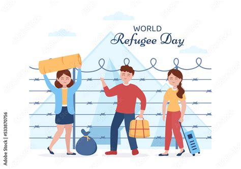 Vetor De World Refugee Day Template Hand Drawn Cartoon Flat