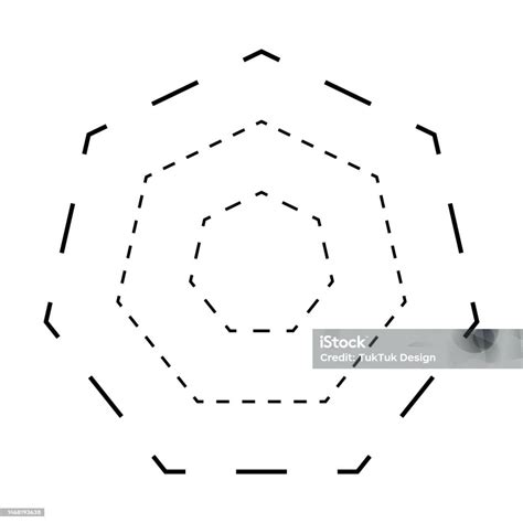 추적 칠각형 모양 기호 미취학 아동을 위한 점선 및 점선 요소 유치원 어린이 사전 작성 몬테소리 교육에 대한 스톡 벡터 아트 및