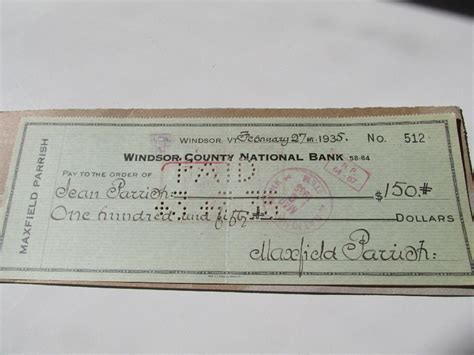 Original Maxfield Parrish Signed Bank Check Dated 1935 To Jean Parrish