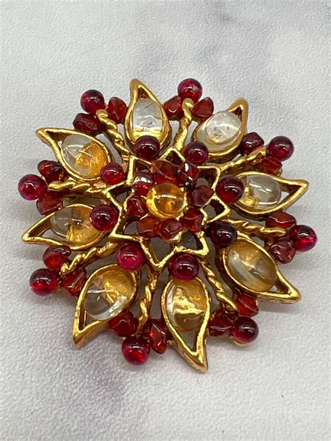 Vintage Swoboda Sunflower Brooch With Semi Precious Stones 4594794215