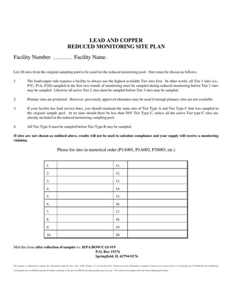 Illinois Lead And Copper Reduced Monitoring Site Plan For 20 Sites