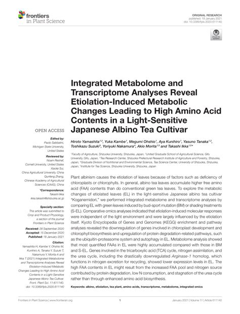 Pdf Integrated Metabolome And Transcriptome Analyses Reveal