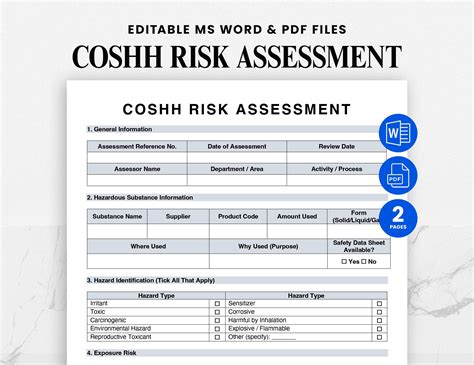 Coshh Risk Assessment Template • Printable Workplace Safety Form