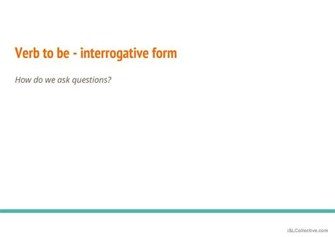 Verb To Be Interrogative Form For English Esl Powerpoints