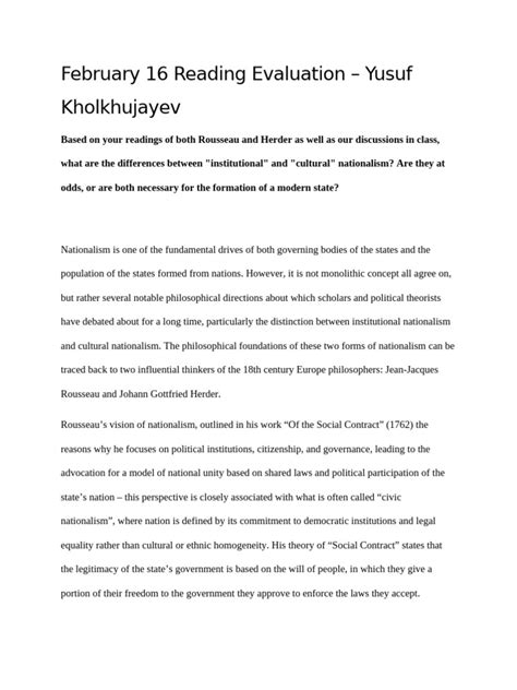 February 16 Reading Evaluation Pdf Nationalism Nation