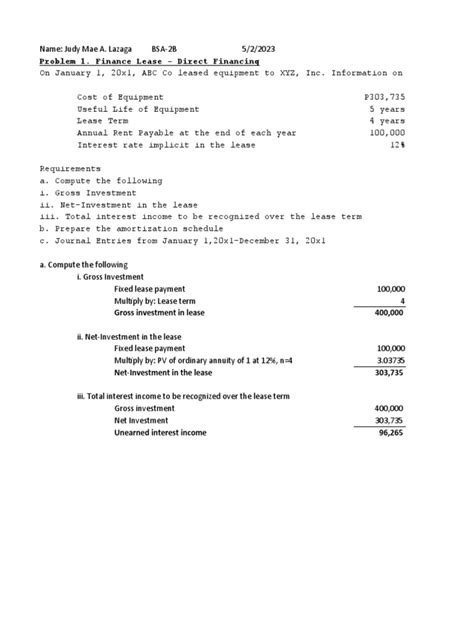 Lease Accounting By The Lessor Pdf Renting Lease