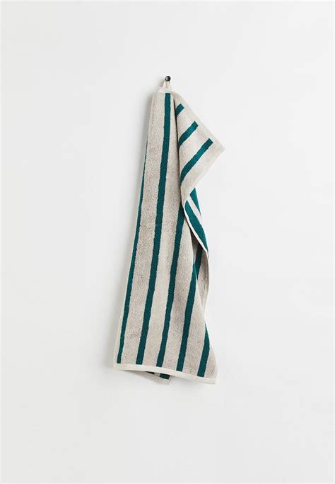 Cotton Terry Hand Towel Dark Greenstriped Handm Towels