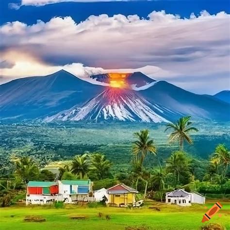 City Near A Towering Volcano Erupting On Craiyon