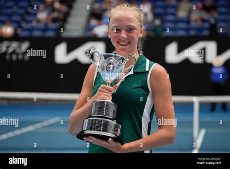 Alina Korneeva Of Russia Holds Her Trophy After Defeating Compatriot