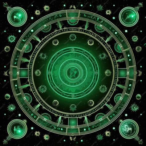 Premium Ai Image Green Zodiac Tarot Compass Elemental Illustration