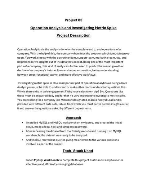 Operation And Metric Analytics Pdf My Sql Analytics