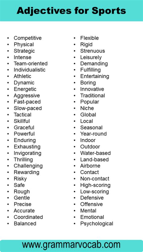 List Of Adjectives For Sports Grammarvocab