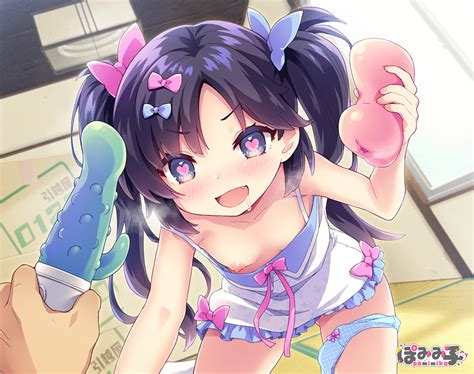 Pomimiko Original 1girl 1other Arm Up Artificial Vagina Black Hair Blue Dress Blue Eyes