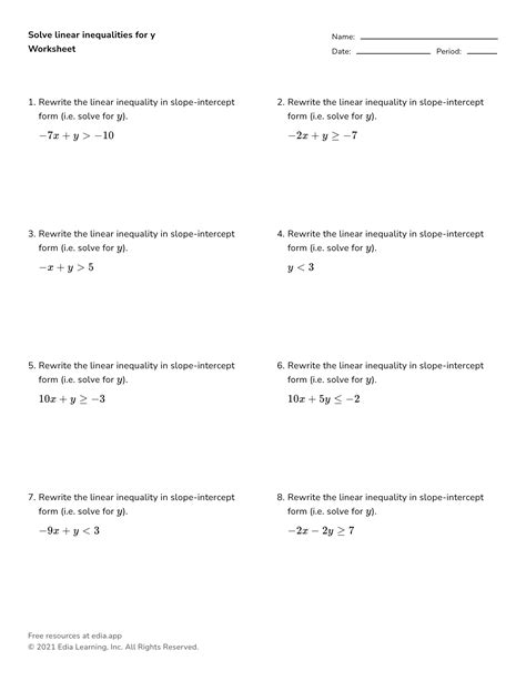 Solve Linear Inequalities For Y Worksheet Worksheets Library
