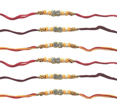 6 Rakhi Thread Raksha Bandhan Double Stone Beaded Dora Bracelet Hindu