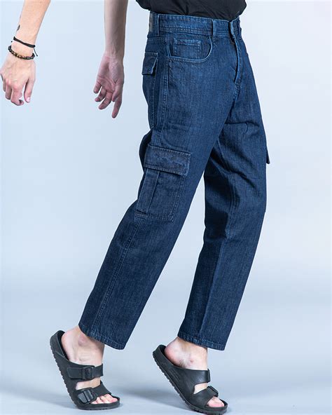 Buy Mens Dark Blue Baggy Fit Cargo Jeans Online At Bewakoof