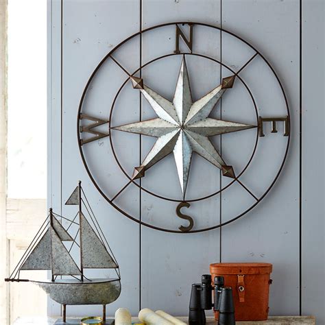 Galvanized Compass Plaque Iron Accents