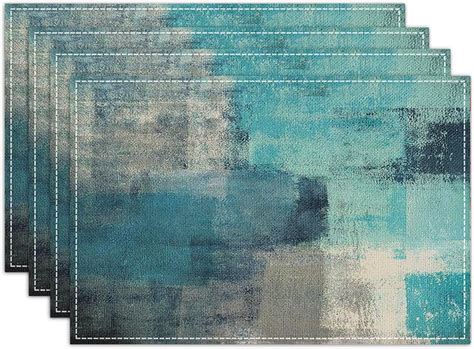 Mcalk 4 Each Turquoise Placemats And Cloth Napkins Set Of 8
