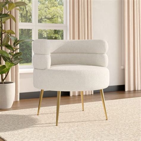 Cloud Soft Bouclé Tiered Accent Chair With Gold Metal Legs