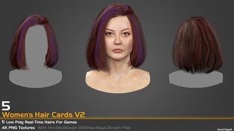 3d Model 5 Low Poly Real Time Hair Cards For Games Vr Ar Low Poly