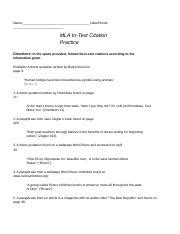 Mla In Text Citation Practice Docx Name Date Period MLA In Text Citation Practice Directions