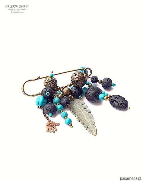 Broszka Boho Z Turkusem Na Agrafie Niezwykła Miły Prezent Handmade Pakamerapl