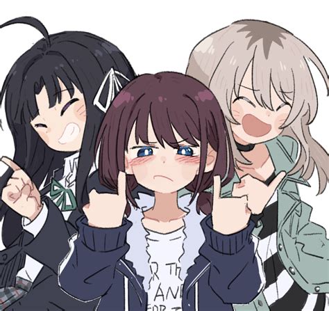 Safebooru 3girls Ahoge Awa Subaru Black Choker Black Hair Black