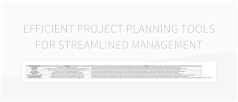 Efficient Project Planning Tools For Streamlined Management Excel