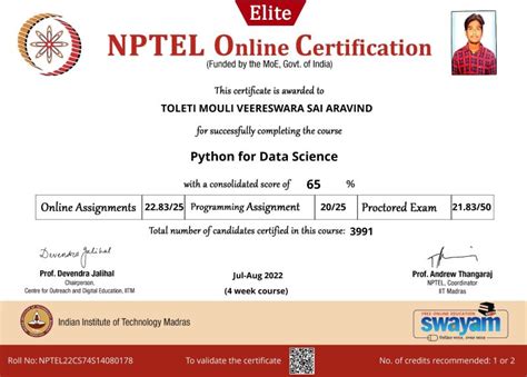 Nptel Pythonfordatascience Certification Aravind Toleti